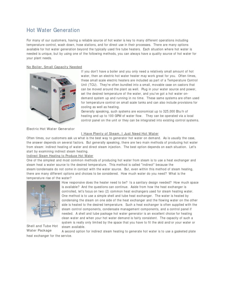 Hot Water Generation: No Boiler, Small Capacity Needed | PDF | Water ...