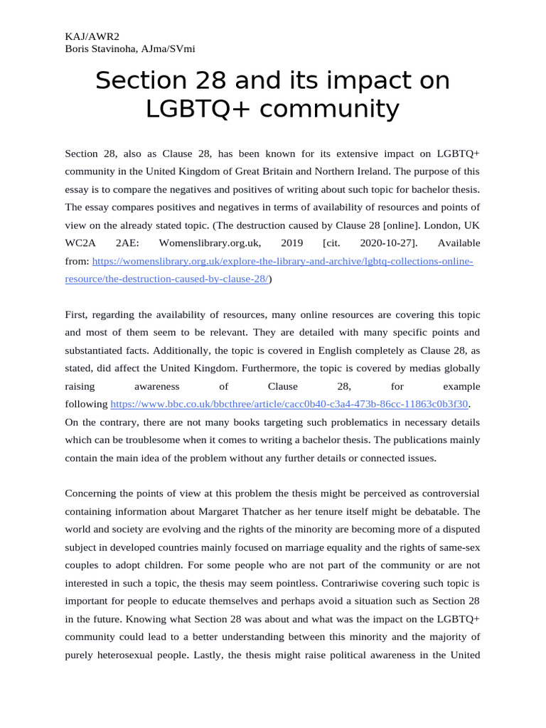 Section 28 essay | PDF | Lgbt Community | Social Psychology