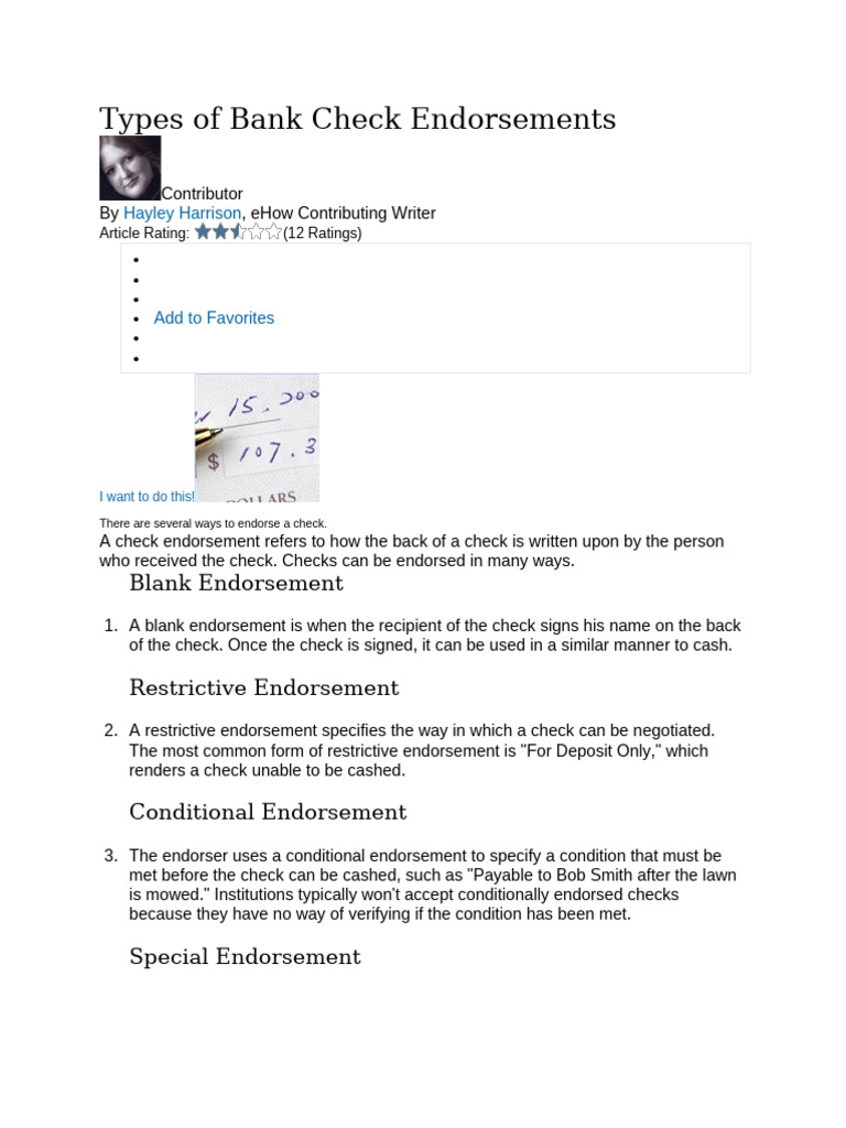 Types of Bank Check Endorsements | PDF