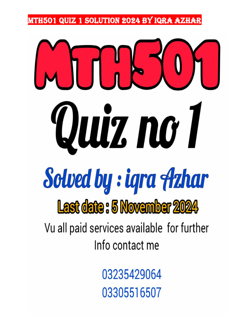 Mth501 Quiz 1 solution 2024 by iqra azhar (1) | PDF Mth501 Quiz 1 solution 2024 by iqra azhar (1) | PDF