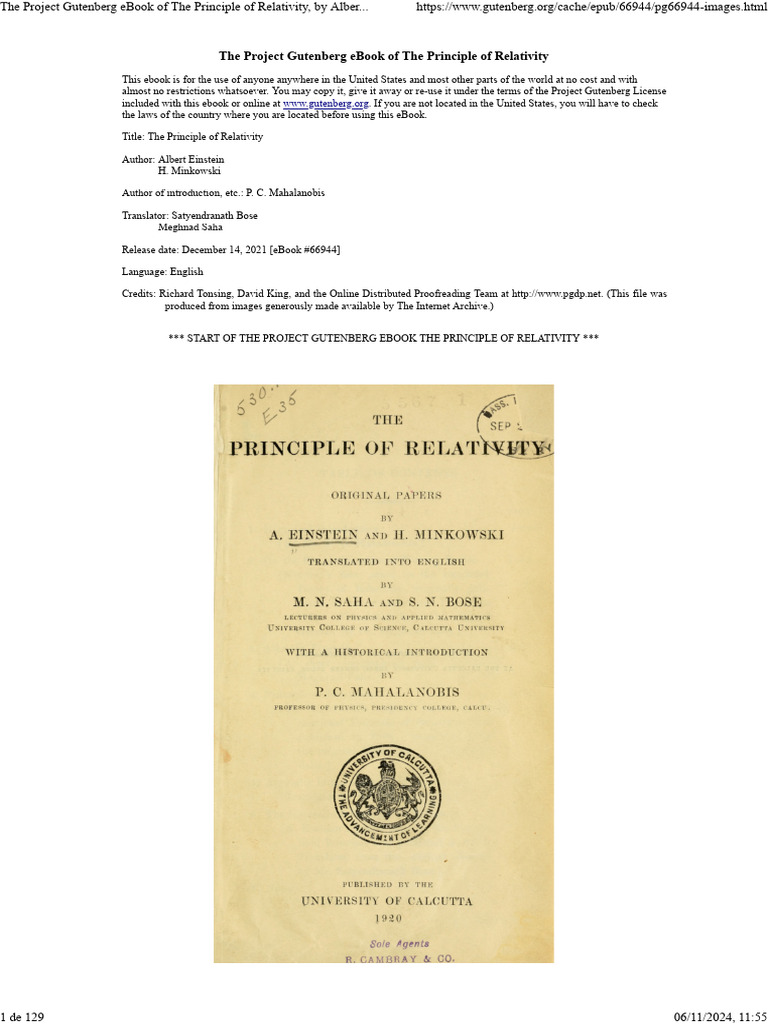 The_Project_Gutenberg_eBook_of_The_Principle_of_Relativity,_by_Albert | PDF | Luminiferous ...