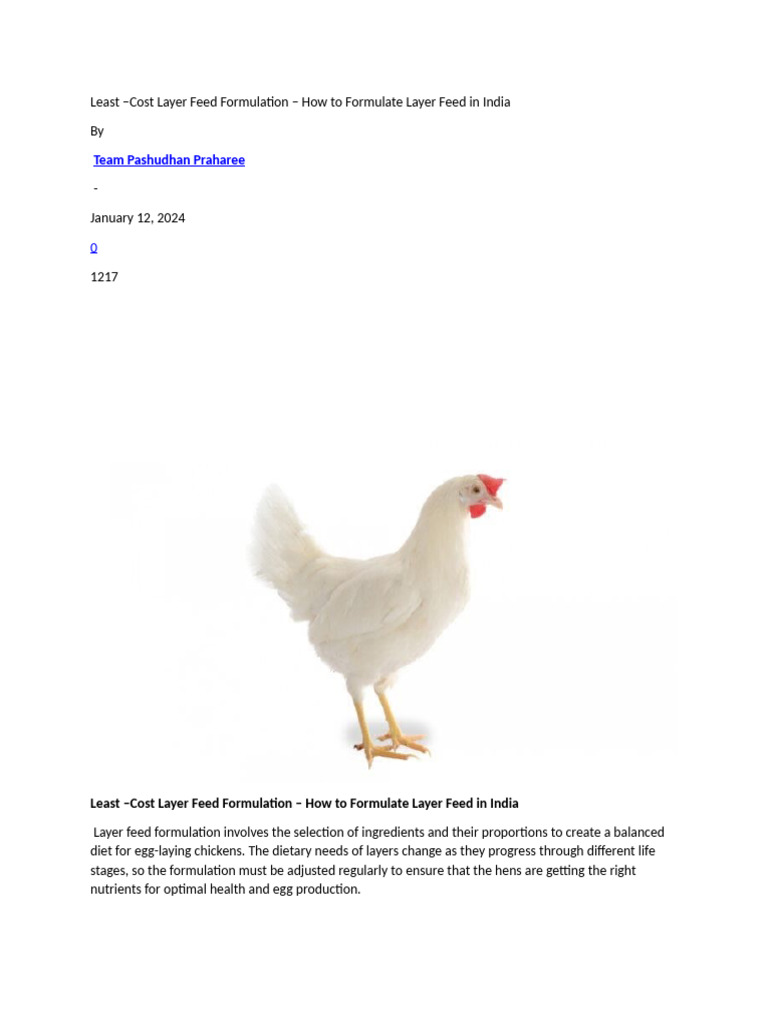 Cost-Effective Layer Feed Formulation Guide | PDF | Molasses | Nutrients