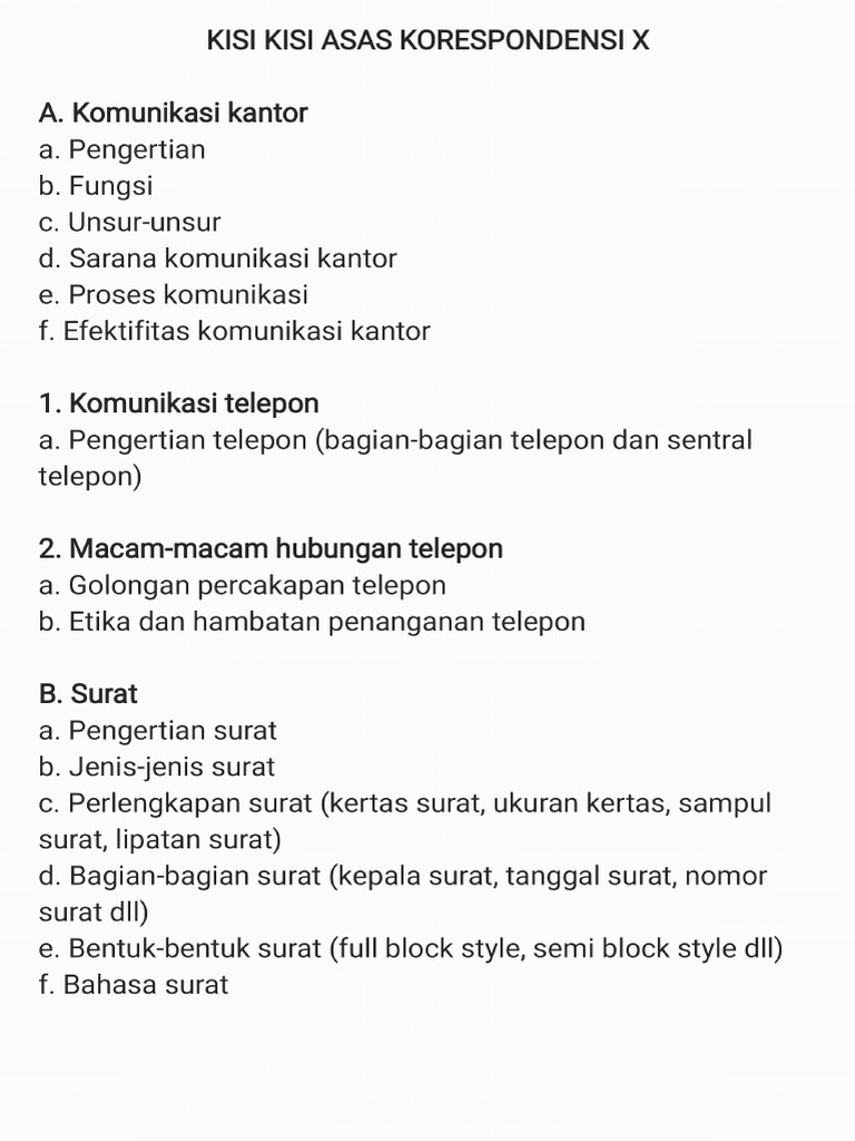 Kisi Kisi Asas Korespondensi X | PDF
