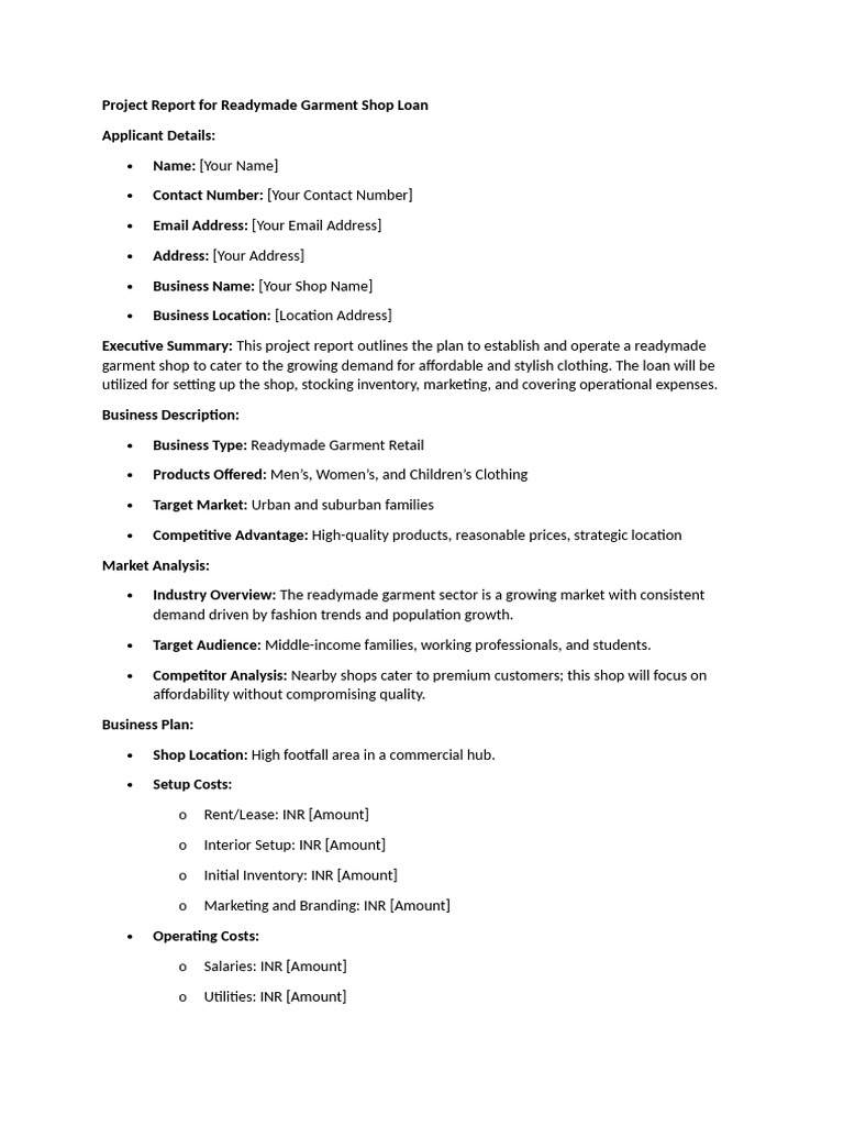 Readymade Garment Shop Loan Proposal | PDF | Retail | Clothing