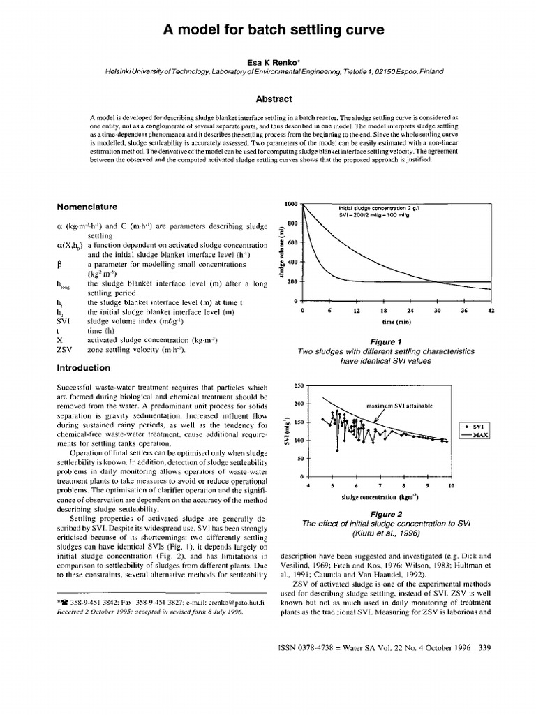 Wastewater Sludge Settling Model | PDF