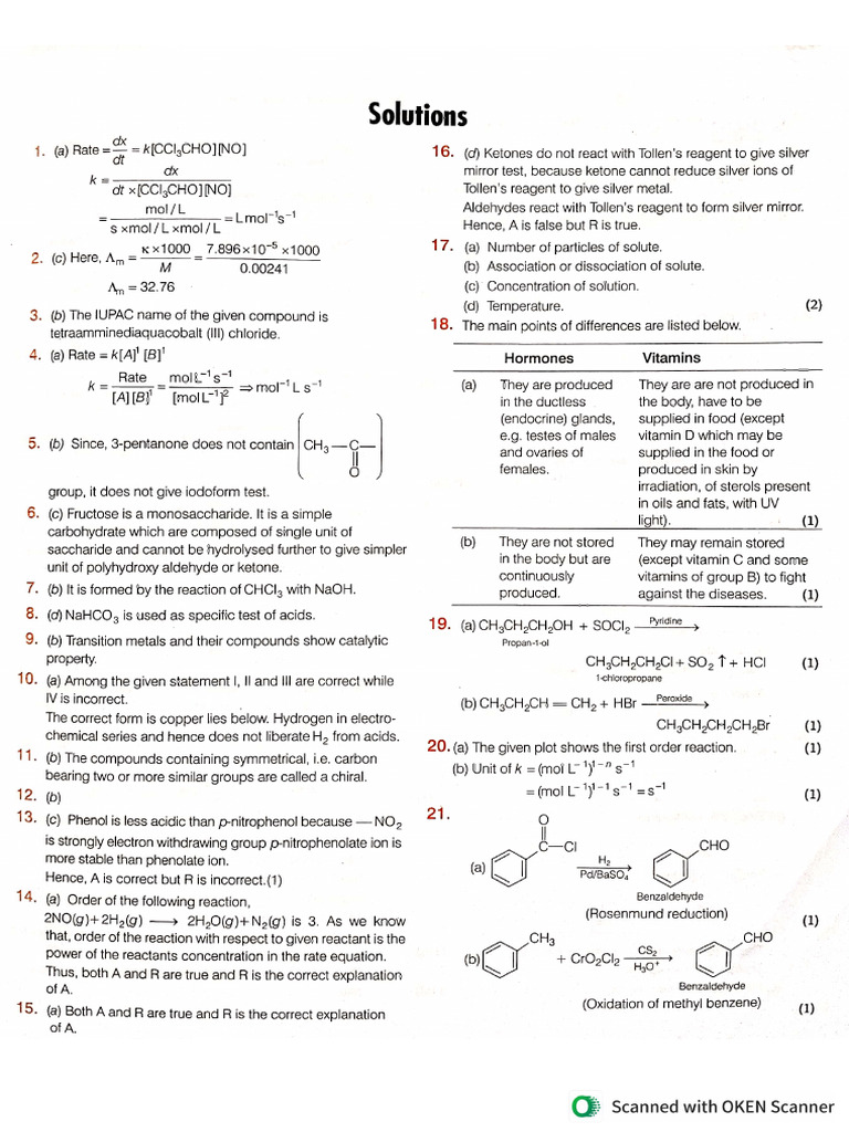 Answer Key (Chemistry Pre-Board-1) | PDF