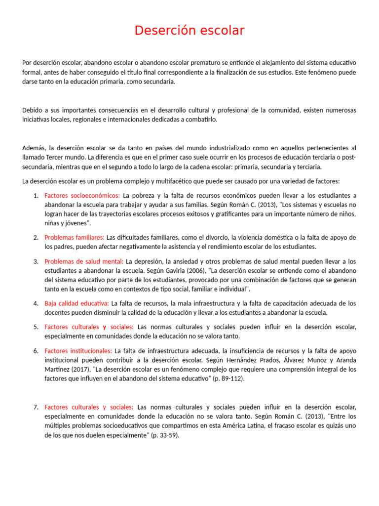 Causas de la deserción escolar | PDF
