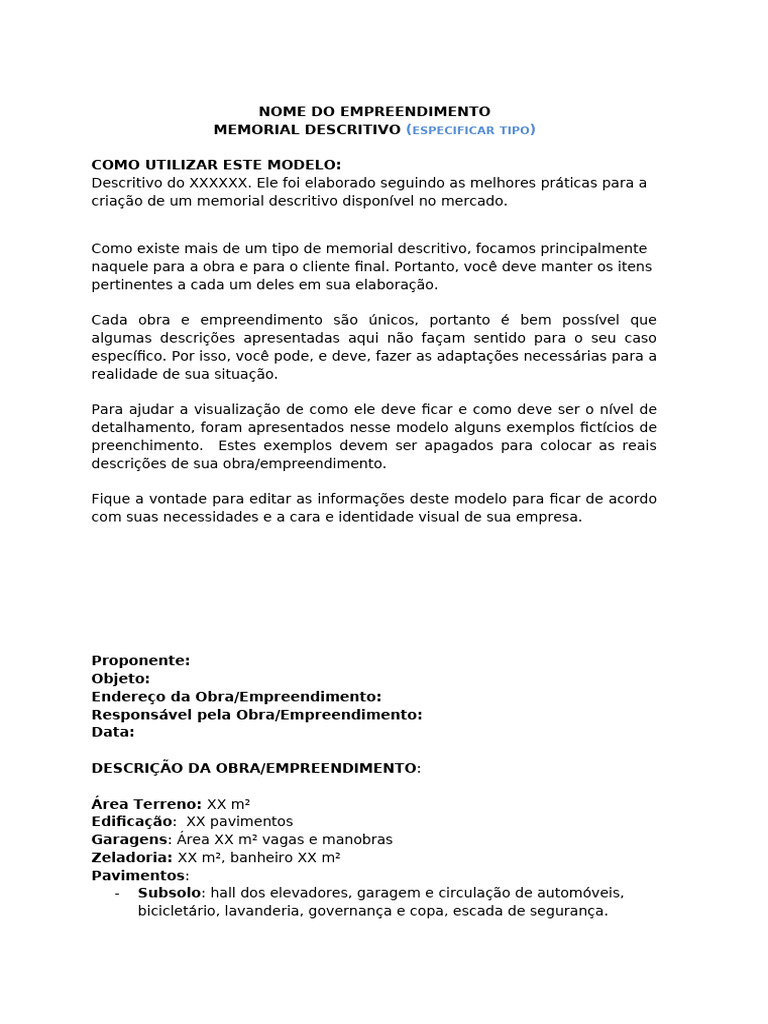 Modelo de Memorial Descritivo | PDF