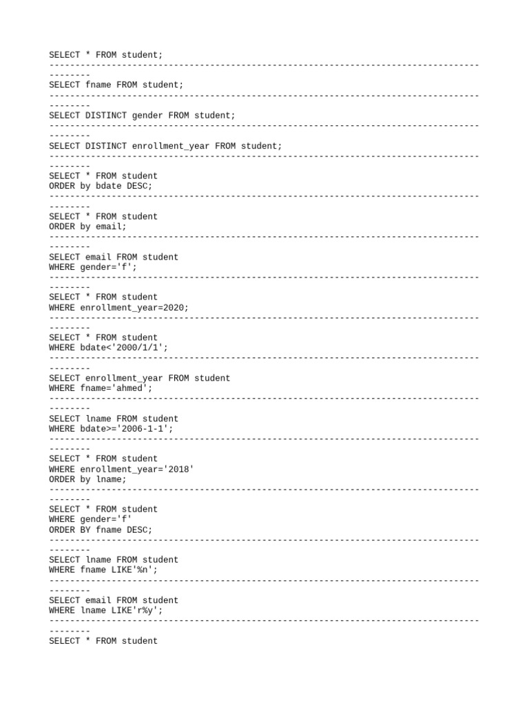 SQL Queries for Student Database Analysis | PDF