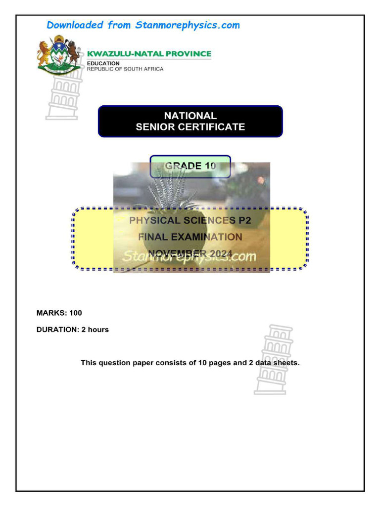 KZN Physical Sciences Grade 10 November 2024 P2 and Memo | PDF