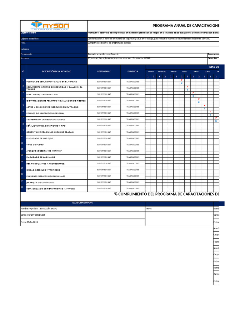 Pra - SST - 002 Programa Anual de Capacitacion SST | PDF