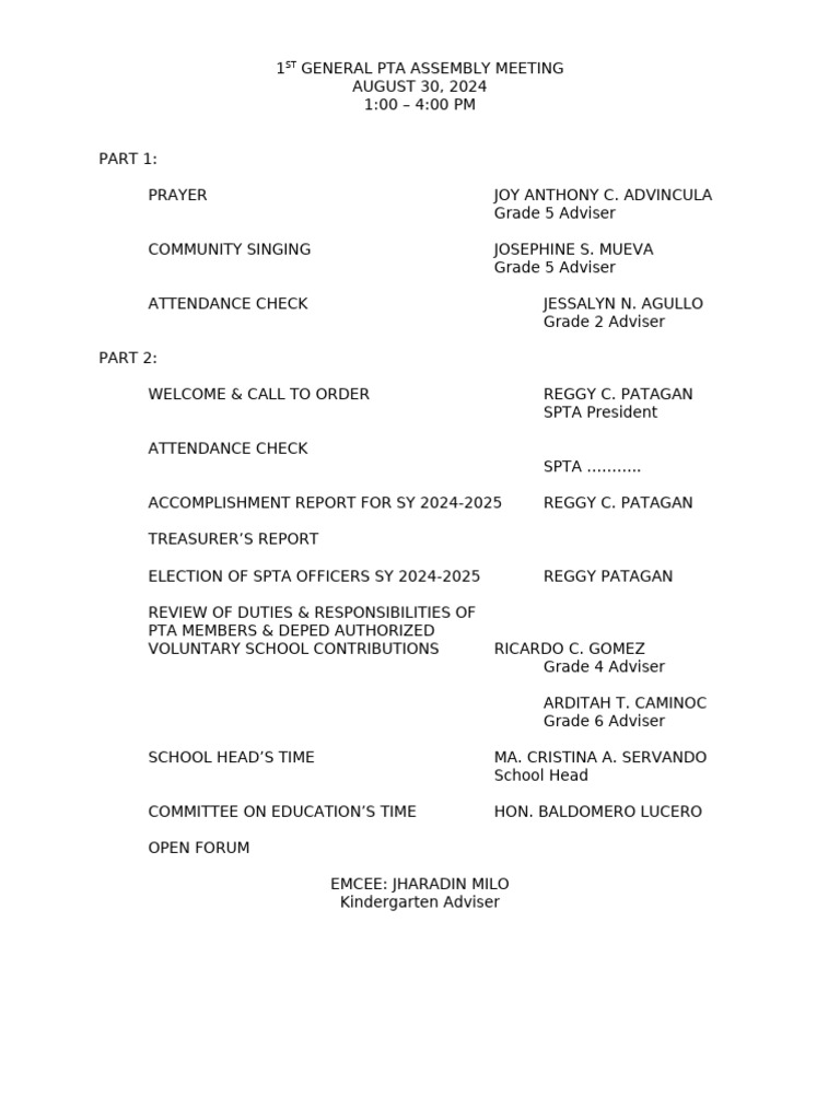 SPTA Assembly Meeting Program | PDF