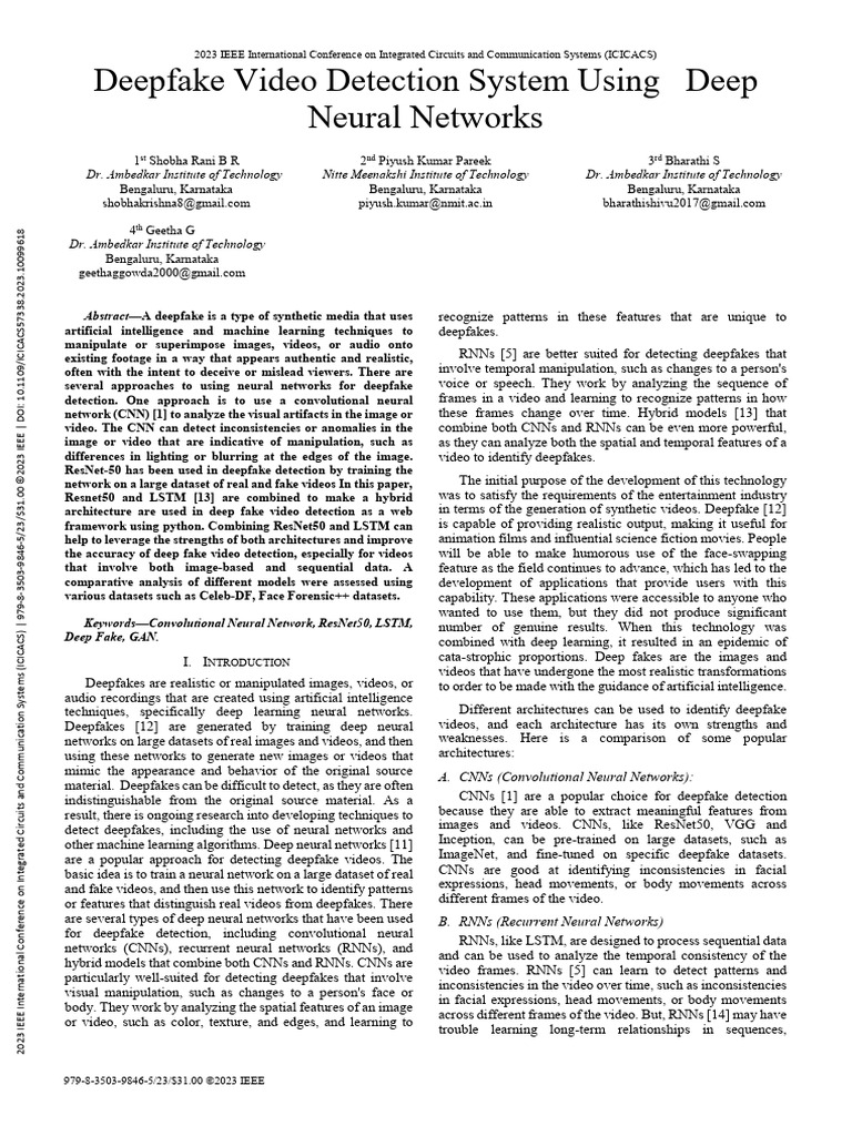 Deepfake Video Detection System Using Deep Neural Networks | PDF | Artificial Neural Network ...