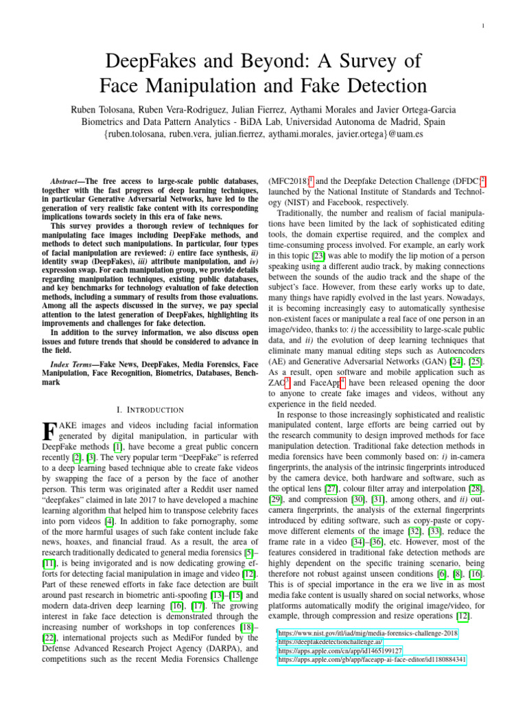 Deepfake and Beyond - A Survey of Face Manipulation and Fake Detection | PDF | Support Vector ...