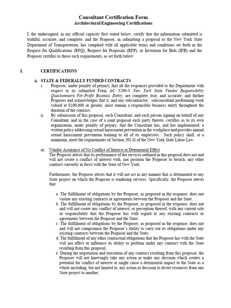 Consultant Certification for NYDOT Contracts | PDF | Employment ...