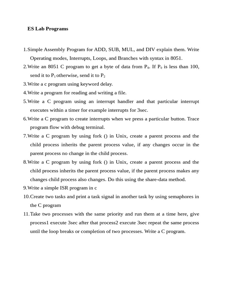 8051 and C Programming Lab Exercises | PDF