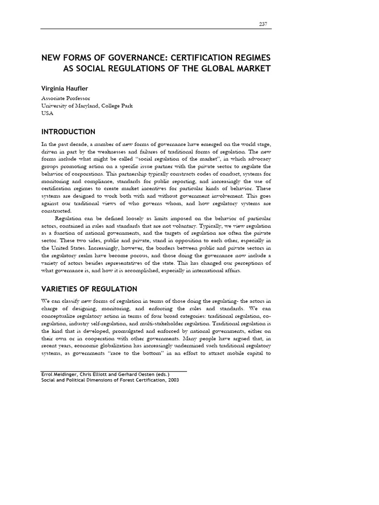 HAUFLER New Forms of Governance Certification Egimes | PDF | Governance ...