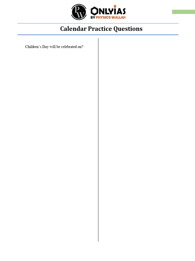 Calendar Practice Questions | PDF