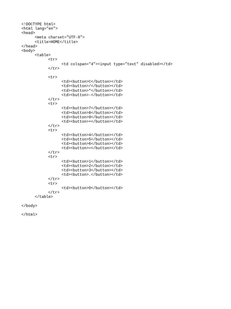 Simple HTML Calculator Layout | PDF