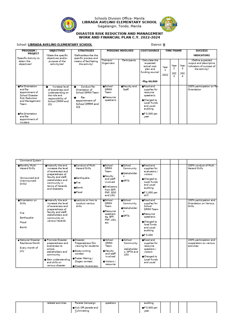 Action Plan On SDRRM Activities | PDF | Emergency Management | Incident Command System