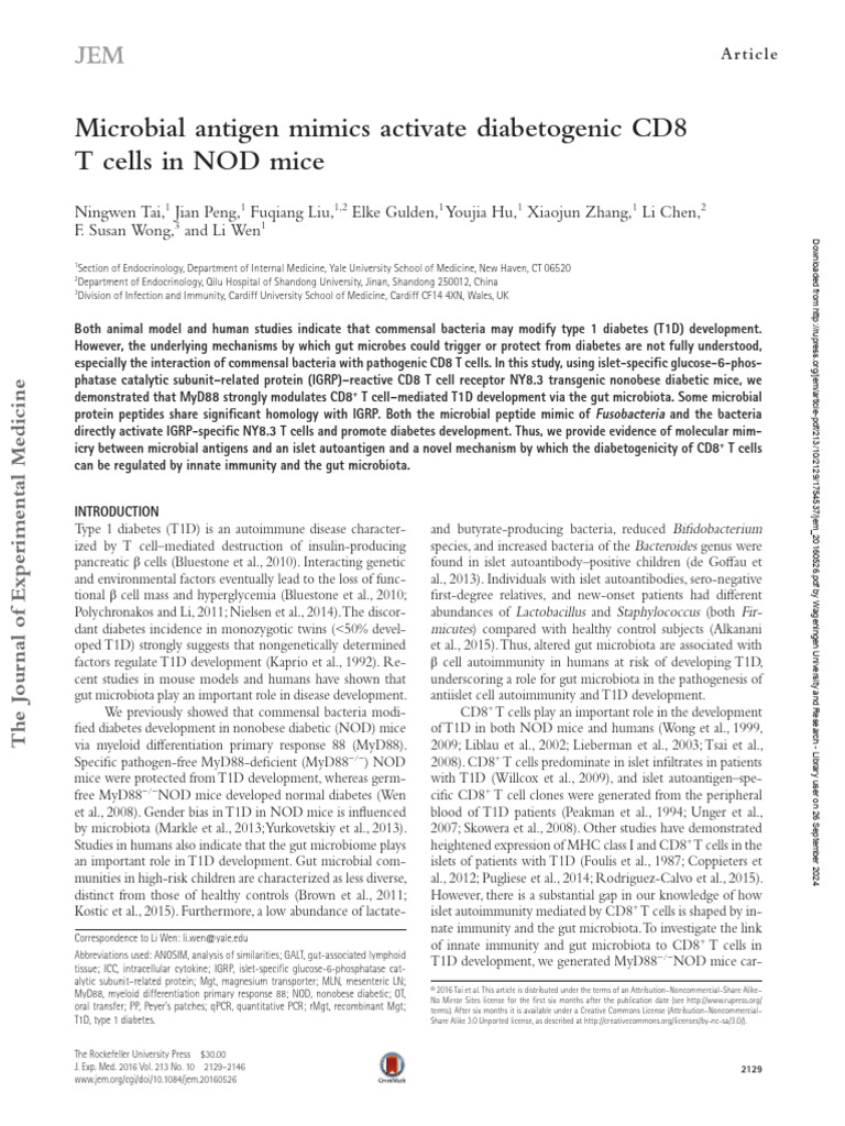 Microbial antigen mimics activate diabetogenic CD8 T cells in NOD mice ...