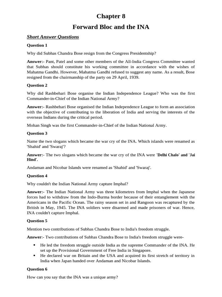 History Chap-8 To 15 Solutions | PDF | Partition Of India | World War I