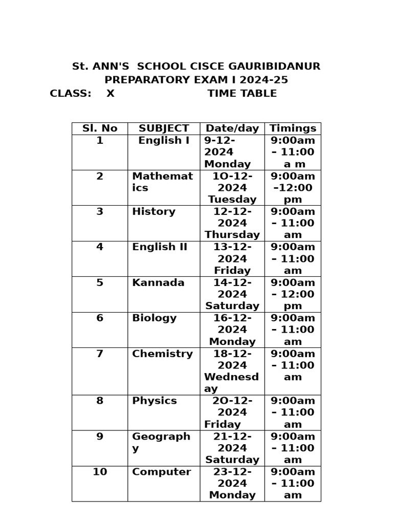 Class X Exam Schedule 2024-25 | PDF