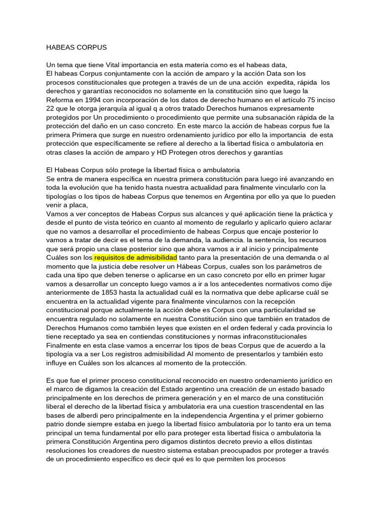 Clases Habeas Corpus | PDF | Habeas corpus | Prisión