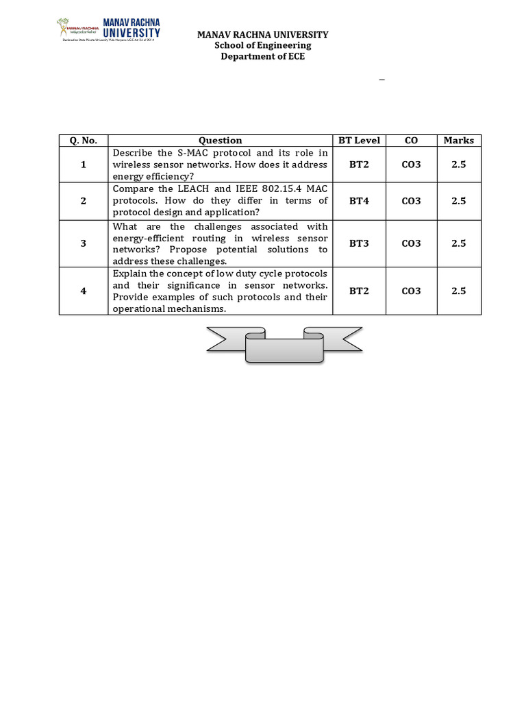 Wireless Sensor Networks Tutorial Sheet | PDF