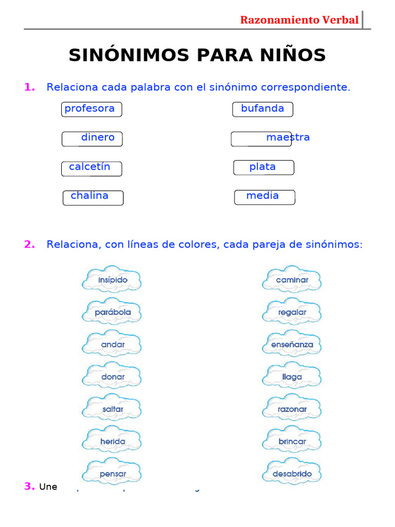 Sinónimos para Niños para Segundo Grado de Primaria | PDF