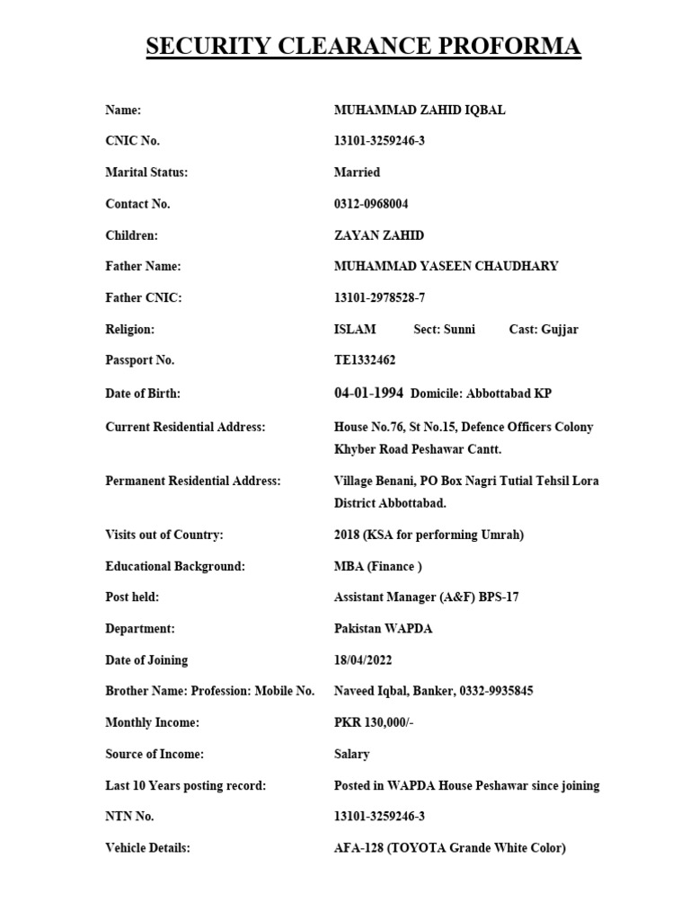 Security Clearance Form Details | PDF