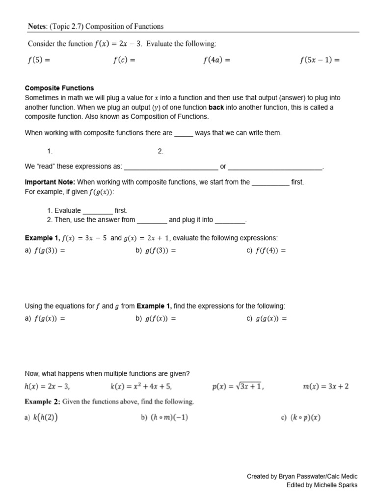Notes Topic 2.7 Composition of Functions | PDF