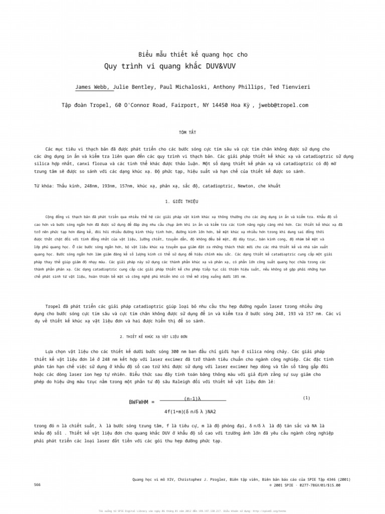 Optical Design Forms DUV and VUV Lithography | PDF