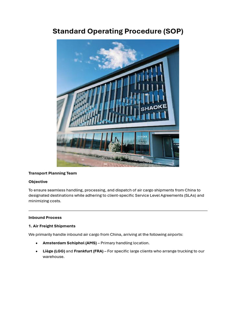 Air Cargo SOP: Inbound & Outbound Process | PDF | Cargo | Pallet