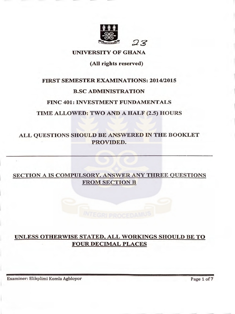 FiNC 401 Exam 2015 | PDF | Bonds (Finance) | Stocks