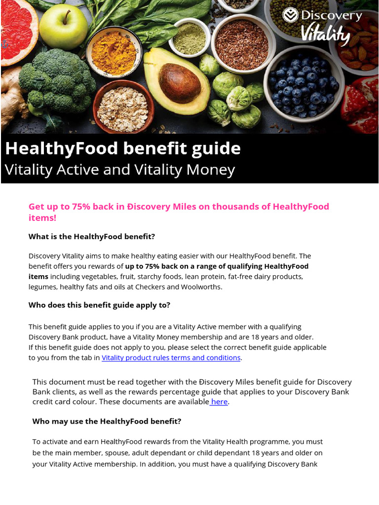 Vitality HealthyFood Rewards Guide | PDF | Banks | Healthy Diet