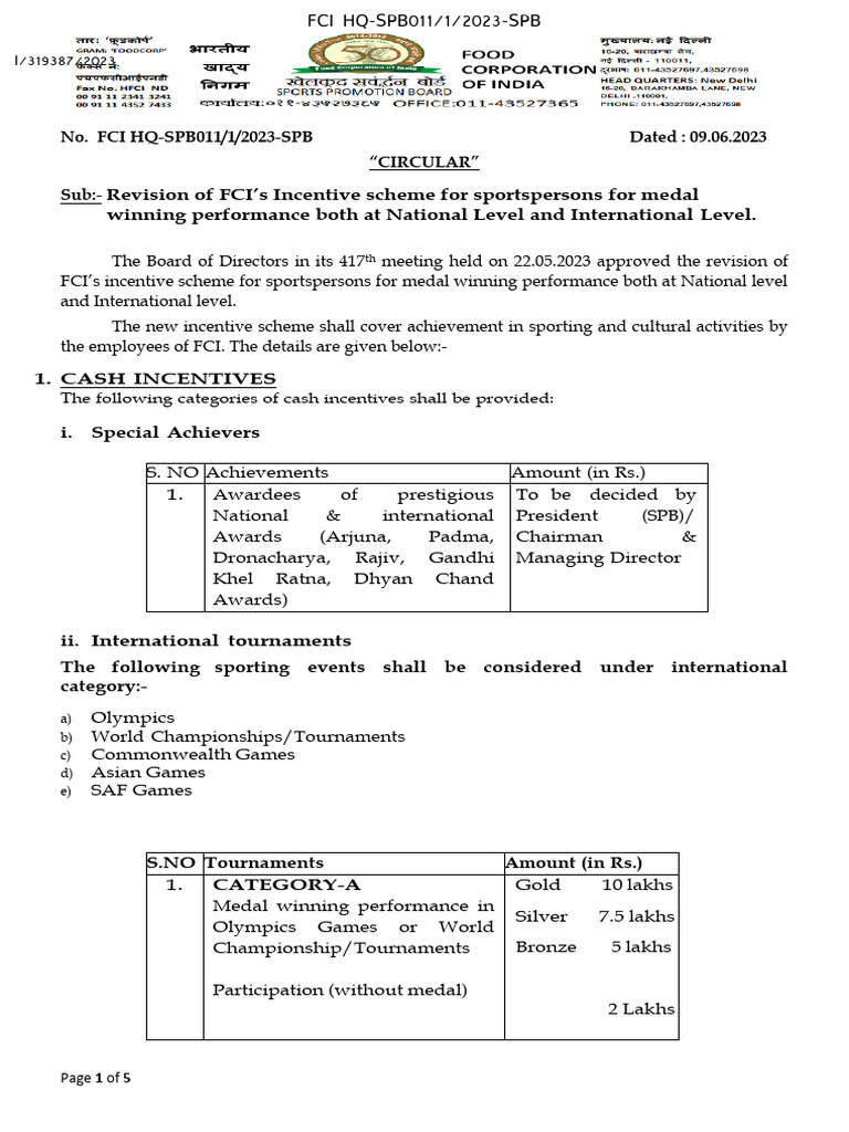 Circular Incentive Scheme 2023 | PDF | Sports | Awards