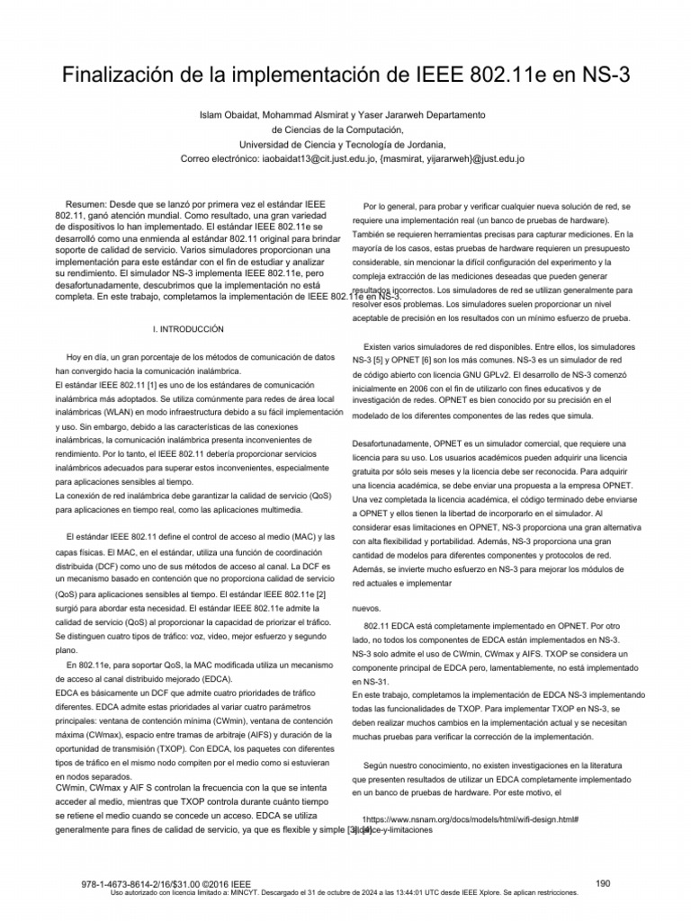Completing IEEE 802.11e Implementation in NS-3 | PDF | Calidad de ...