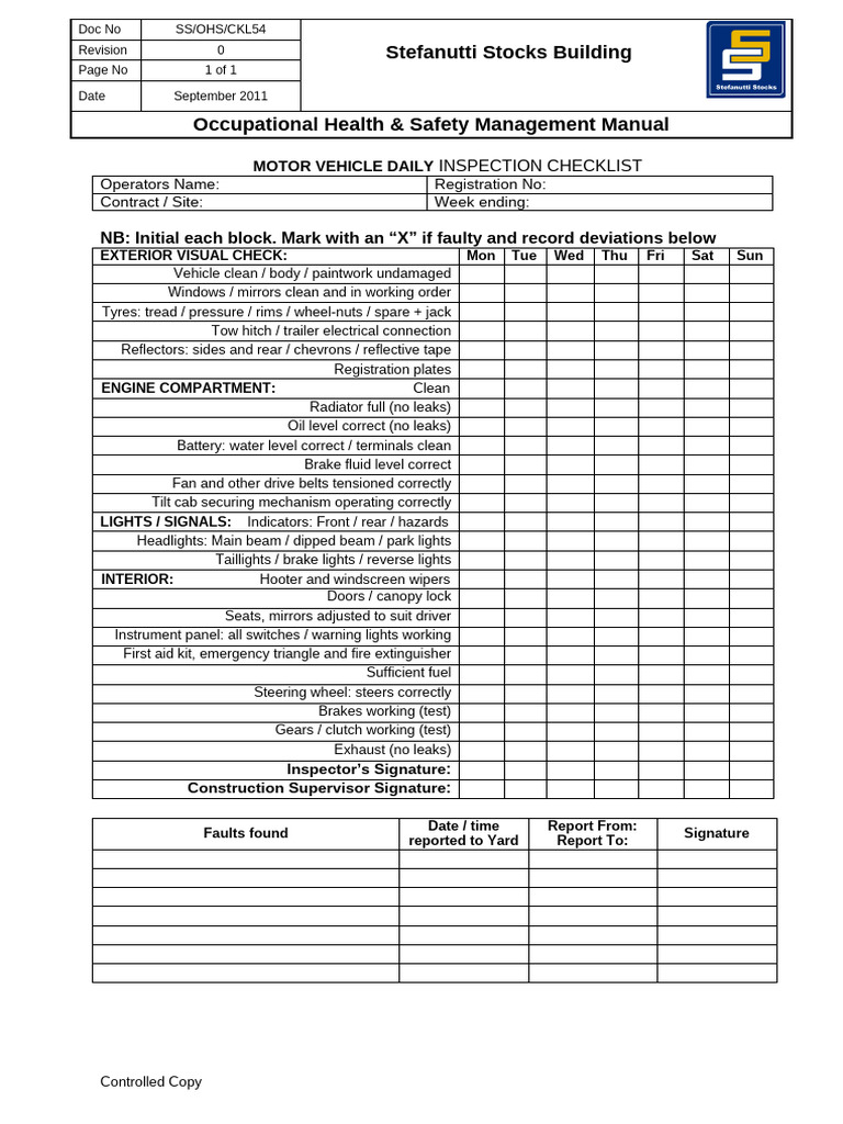 Motor Vehicle Daily Checklist | PDF | Transport | Rear Wheel Drive Vehicles
