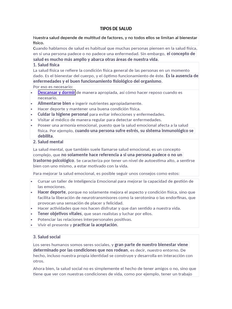 Tipos de Salud: Física, Mental y Social | PDF | Las emociones | Salud ...