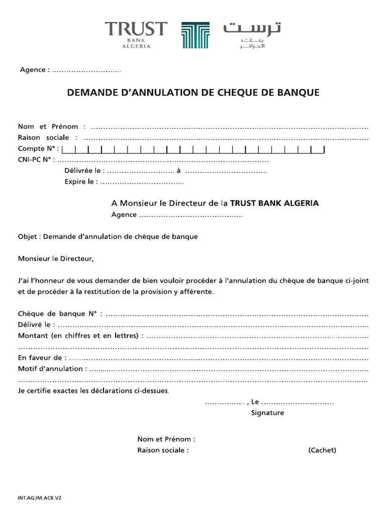 Demande Annulation de Cheque de Banque | PDF