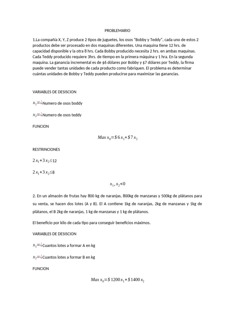 PROBLEMARIO PLANTEADOS | PDF