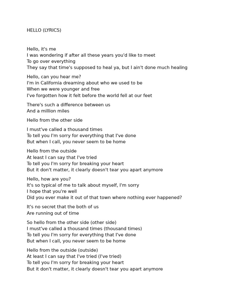 Hello (Lyrics) | PDF