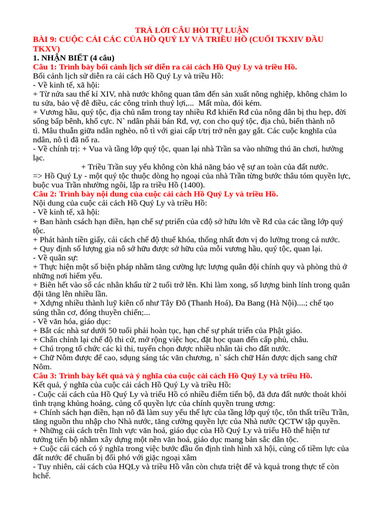 Đề cương Sử HKII | PDF