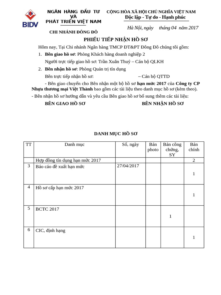 Phieu Tiep Nhan Ho So.1 | PDF