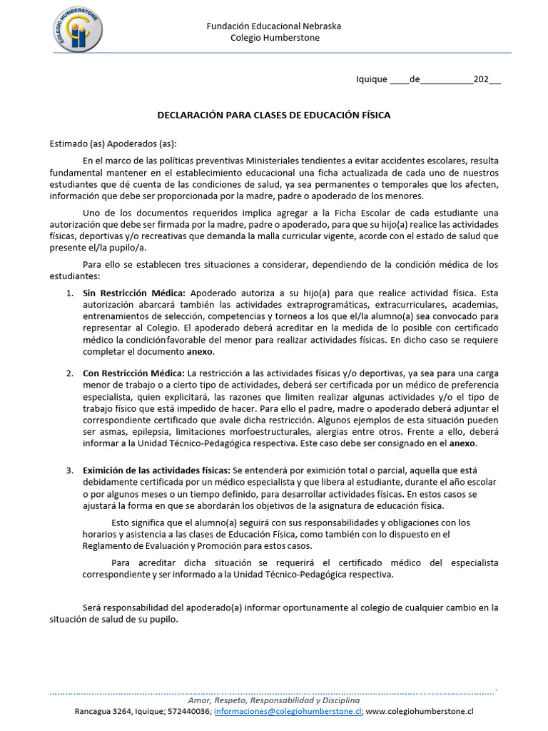 Autorizacion Clases Ed Fisica | PDF