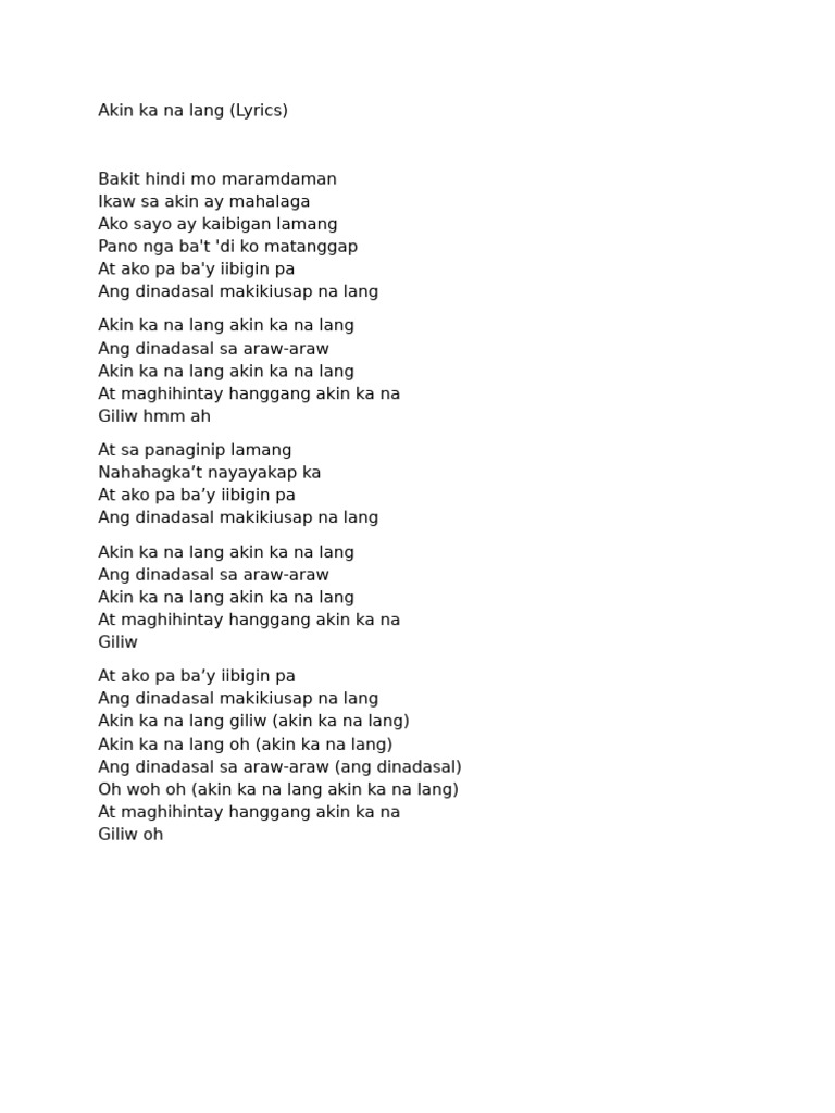 Akin Ka Nalang (Lyrics) | PDF