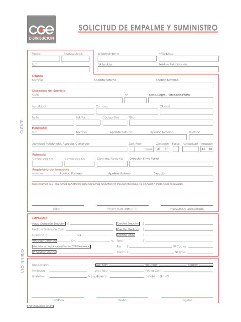 Solicitud Empalme Suministro - Cged | PDF