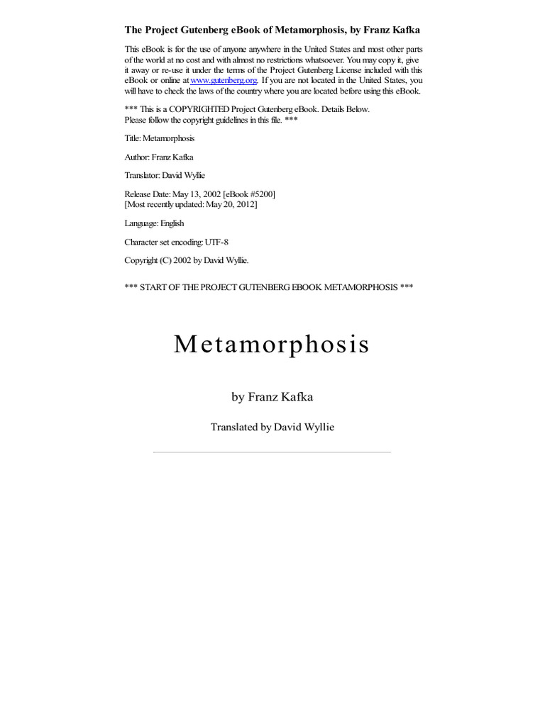 Metamorphosis by Franz Kafka - PDF Room | PDF | The Metamorphosis