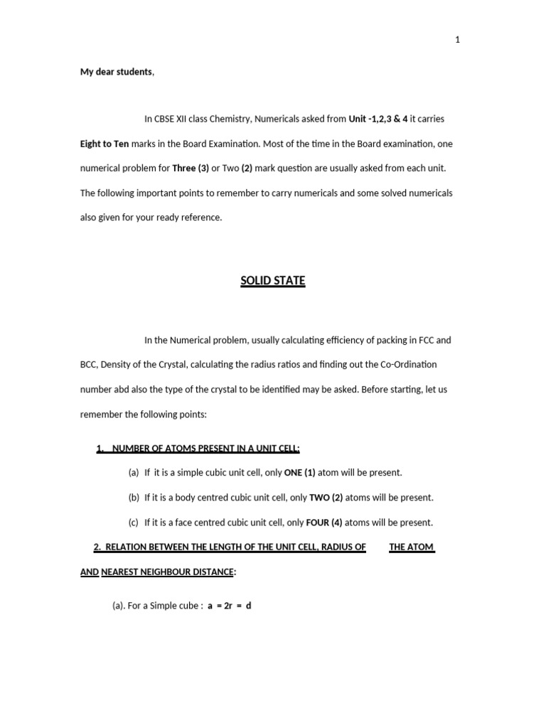 Imp - Numericals On First 4 Units | PDF | Reaction Rate | Crystal Structure